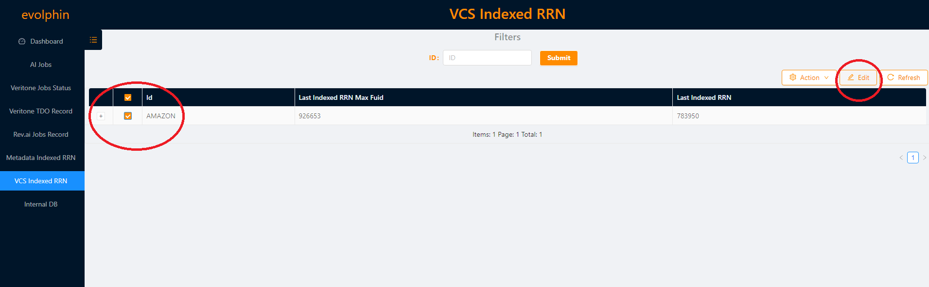 Reset VCS Indexed RRN on AI HUB - Evolphin Documentation