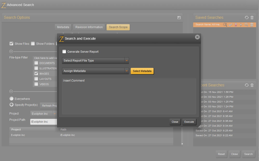 Bulk Assign Metadata Using Search and Execute - Evolphin Documentation